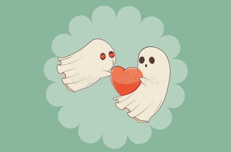 Valentine Ghosts with Heart Stock Vector - Illustration of heart, smile ...