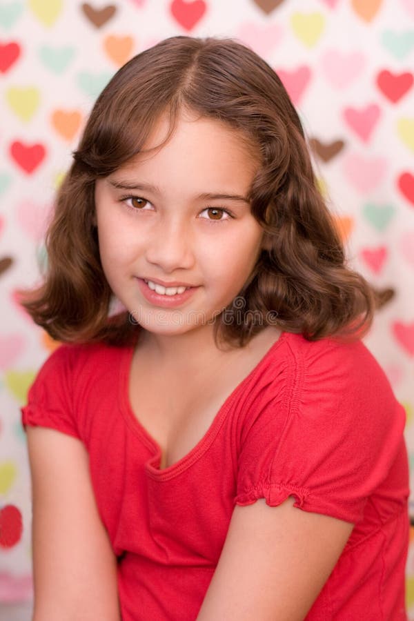 Portrait of Pretty 10 Year Old Girl Stock Image - Image of barefooted ...