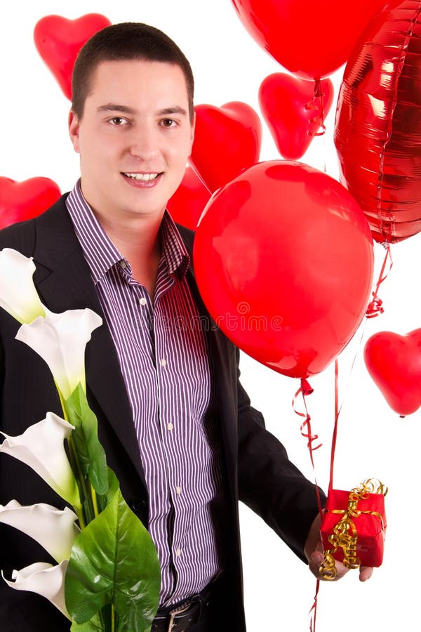 Valentine guy stock image. Image of couple, gift, flowers - 23127749