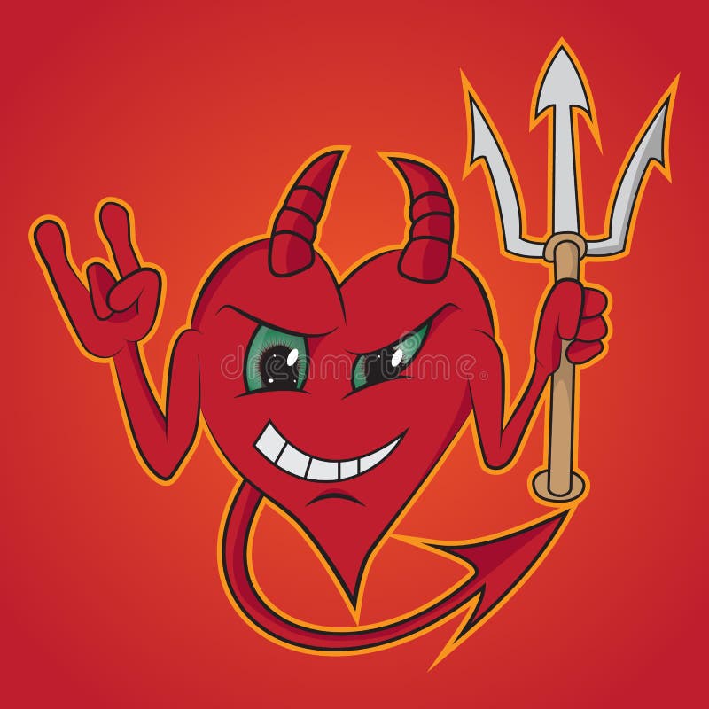 Valentine Heart Devil, Little Devil with Trident Stock Vector ...