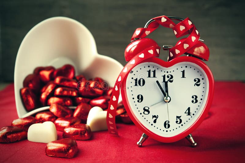 Valentine Heart Shaped Red Love Clock with Chocolates Stock Photo ...