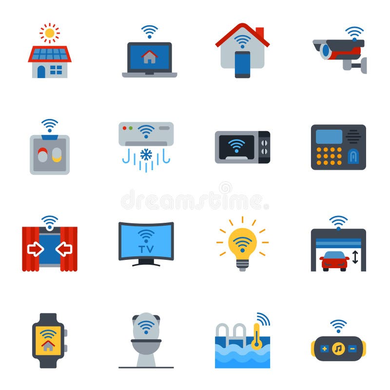 Home Automation Icons Set 1, Smart Home Flat Icon. Stock Vector ...