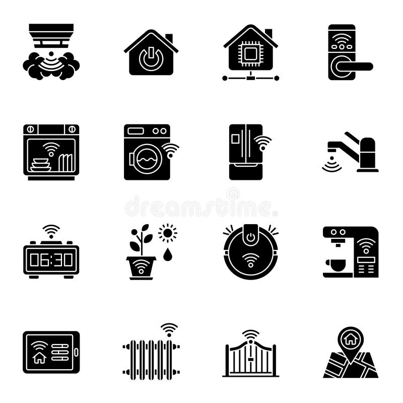 Home Automation Icons Set 2, Smart Home Glyph Icon. Stock Vector ...