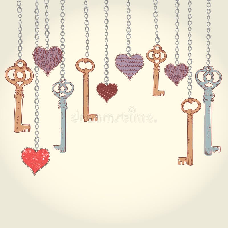Valentine Invitation Card with Keys and Hearts Stock Vector ...