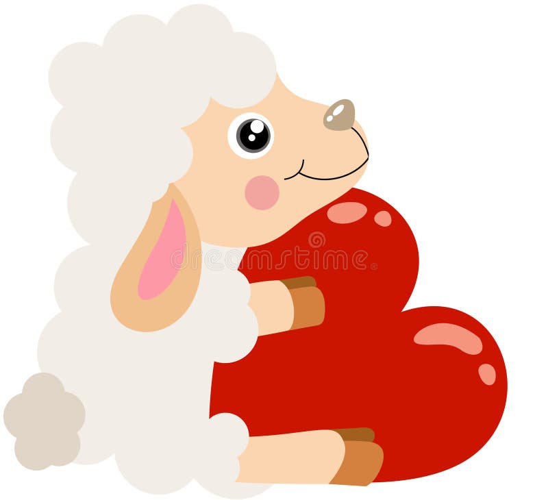 Valentine Lamb Sheep Sitting Holding a Red Heart Stock Vector ...
