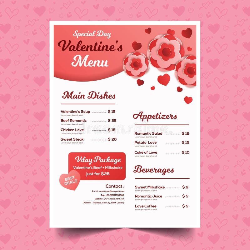 Valentine Menu Template Design Vector Illustration Stock Vector ...
