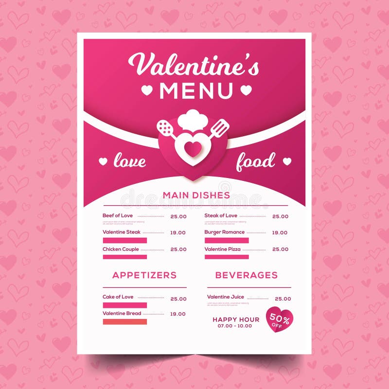 Valentine Menu Template Design Vector Illustration Stock Vector ...