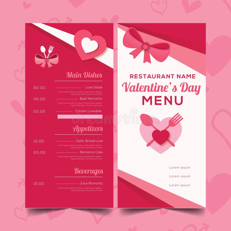 Valentine Menu Template Design Vector Illustration Stock Vector ...
