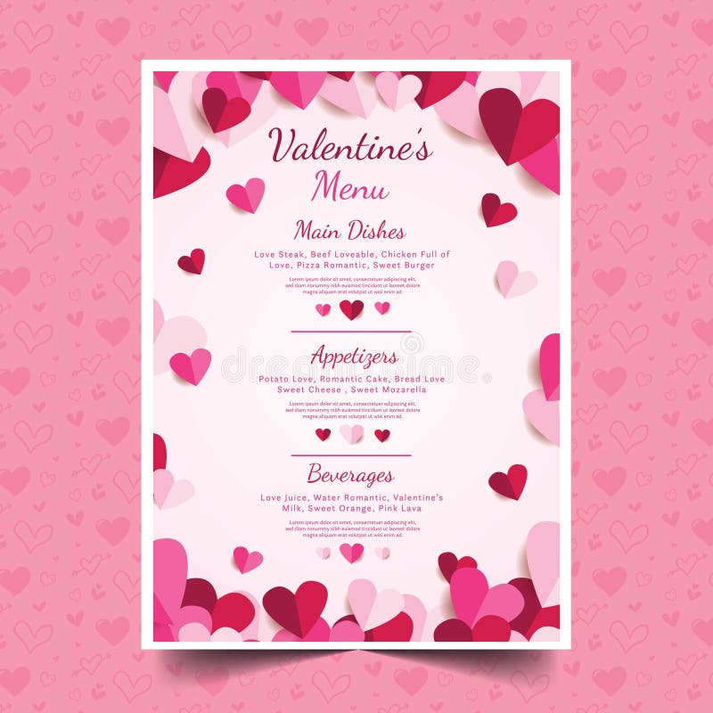 Valentine Menu Template Design Vector Illustration Stock Vector ...