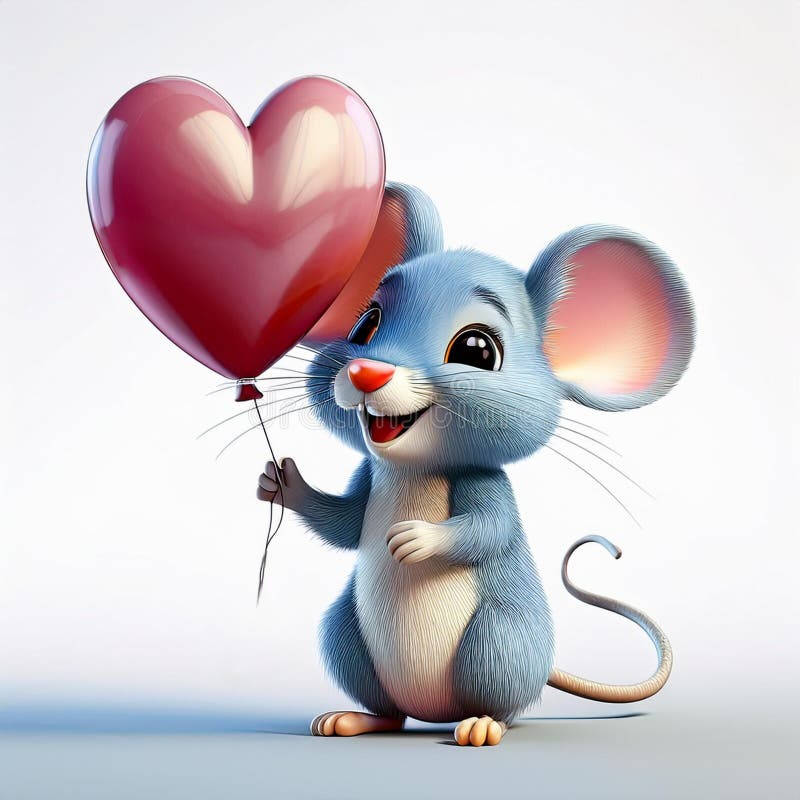 Valentine Mouse with Heart Balloon Cartoon Stock Illustration ...