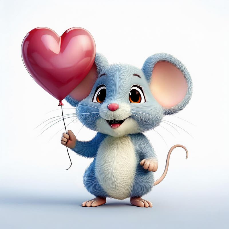 Valentine Mouse with Heart Balloon Cartoon Stock Illustration ...