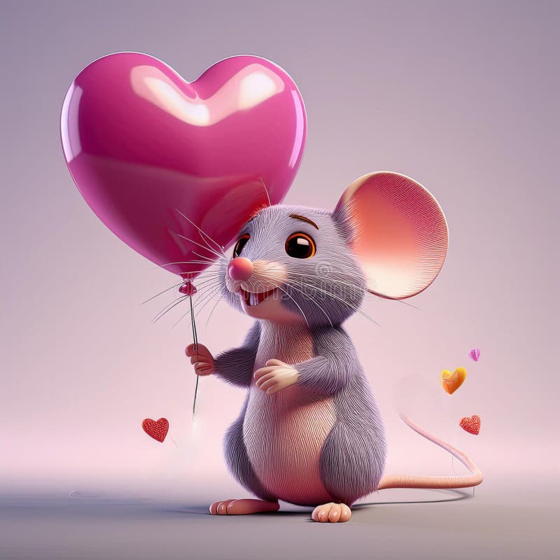 Valentine Mouse with Heart Balloon Cartoon Stock Illustration ...