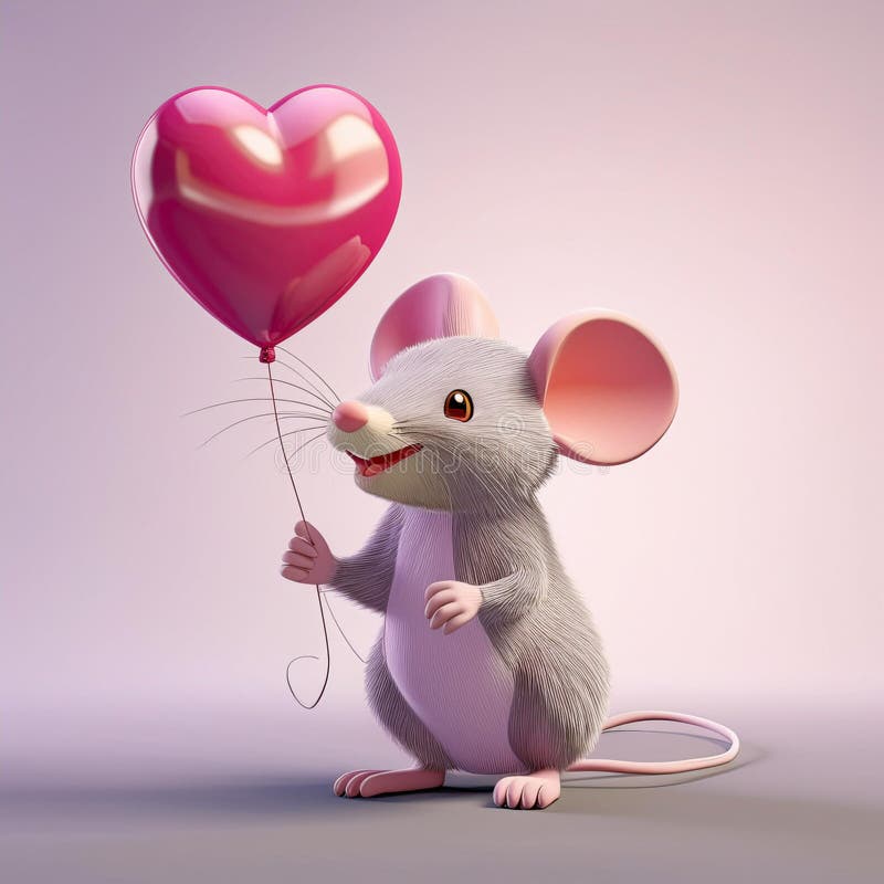 Valentine Mouse with Heart Balloon Cartoon Stock Illustration ...