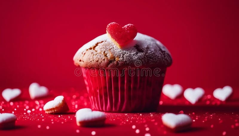Valentine Muffin with Sugar Heart Stock Illustration - Illustration of ...