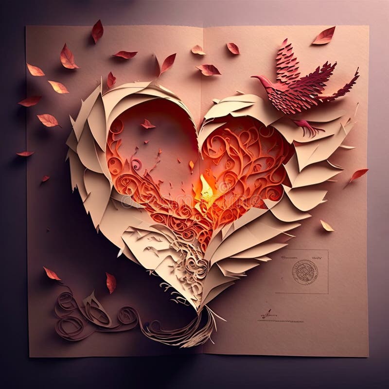 Valentine Paper Art, Generative AI, Hearted Shape in Fire Stock ...