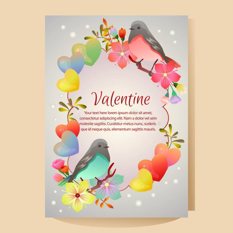 Valentine Poster Template with Couple Bird Stock Vector - Illustration ...