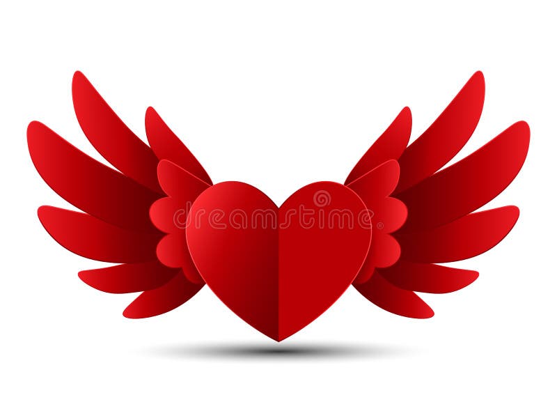 Valentine Red Heart Con Las Alas, Ejemplo Del Vector Ilustración del ...