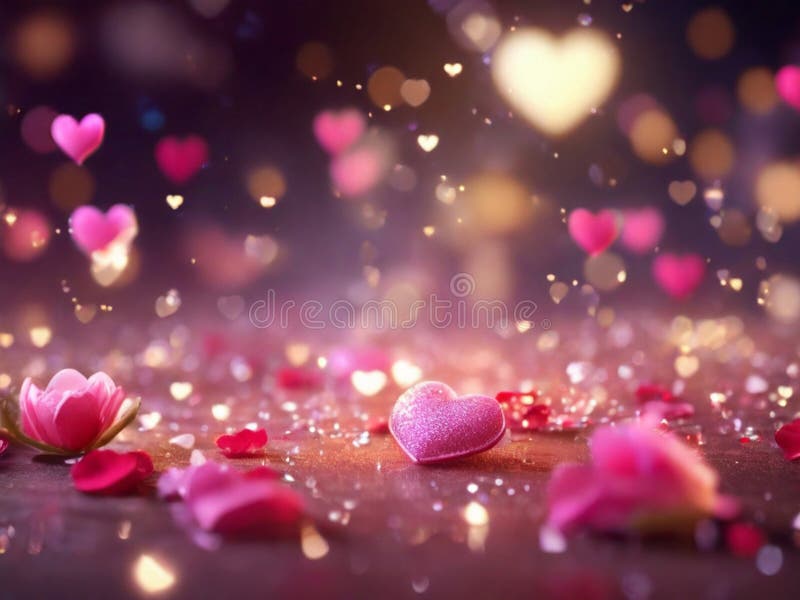 Valentine S Day Background with Red Rose and Heart-shaped Lights Stock ...