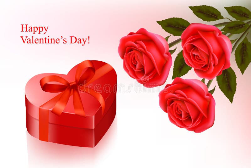 Valentine`s Day Background. Red Roses and Gift Red Stock Vector ...