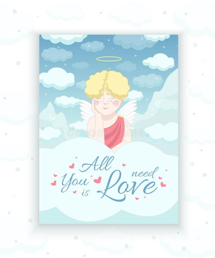 Valentine S Day Card. Cupid on a Cloud Stock Vector - Illustration of ...