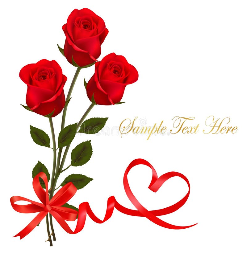 Valentine`s Day Card. Red Roses and Gift Red Bow Stock Vector ...