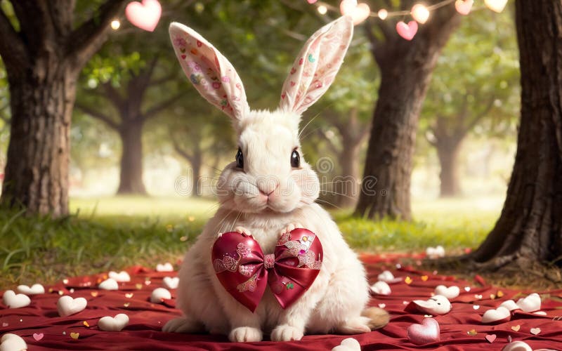A Valentine S Day Celebration with the Cutest Bunny in Love Stock ...