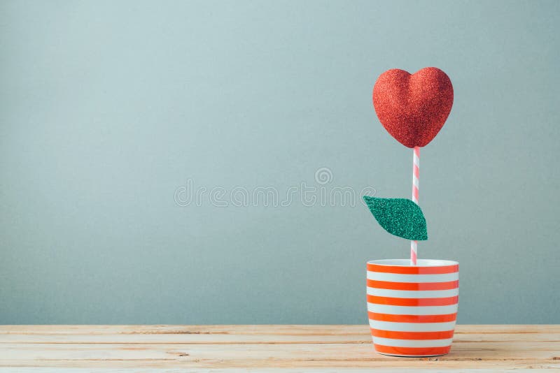 Valentine S Day Concept with Heart Shape in Flower Pot Stock Image ...