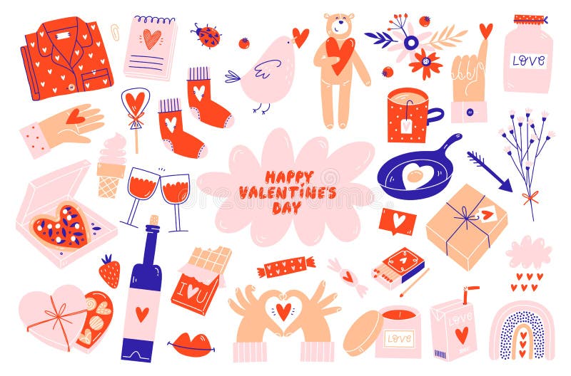 Valentine S Day Elements Set. Different Romantic Objects Stock Vector ...
