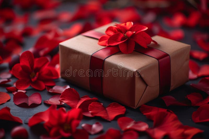 Valentine S Day Gift Banner with Present Box and Hearts on Vibrant Red ...