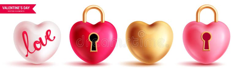 Valentine S Day Heart Padlock Vector Set Design. Valentine S Day Heart ...