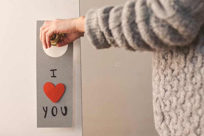 Valentine S Day Lovely Message Hanging on a Door. Stock Photo - Image ...