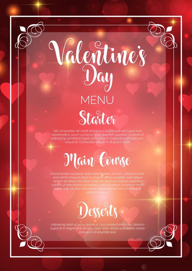 Decorative Valentine`s Day Menu Design Stock Vector - Illustration of ...