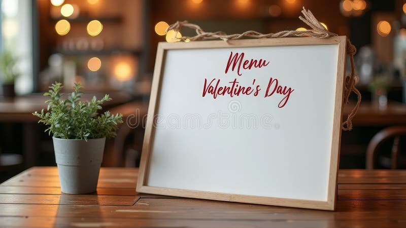 Valentine S Day Menu Sign on Rustic Table with Potted Plant in Cozy ...