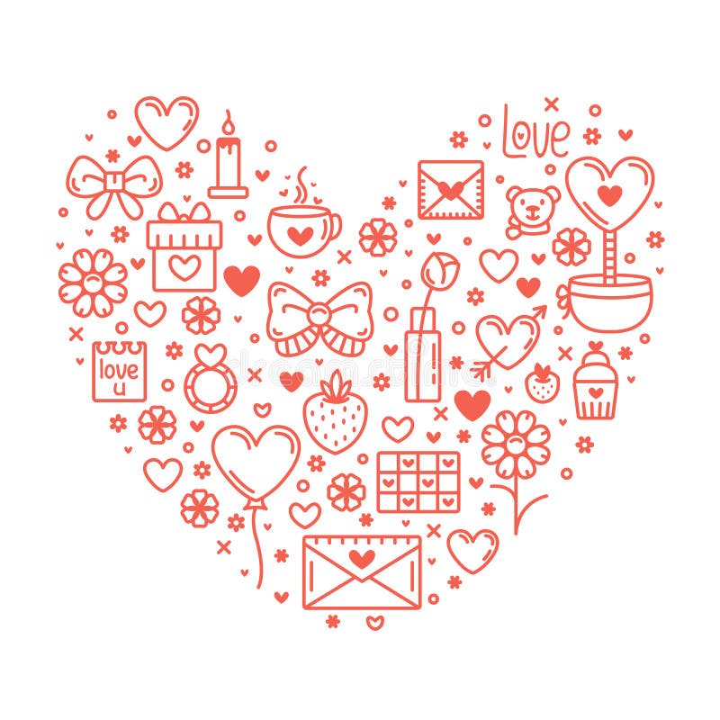 Valentine S Day Outline Icons Stock Vector - Illustration of modern ...
