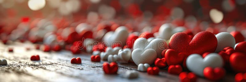 Valentine S Day Panoramic Banner with Glossy Red Hearts Stock ...