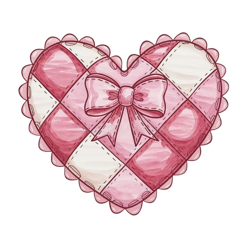 Valentine S Day Patchwork Pink Heart with Coquette Bow Stock ...