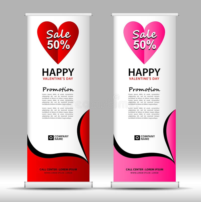 Valentine`s Day Roll Up Banner Stand Template, Pull Up, Display ...