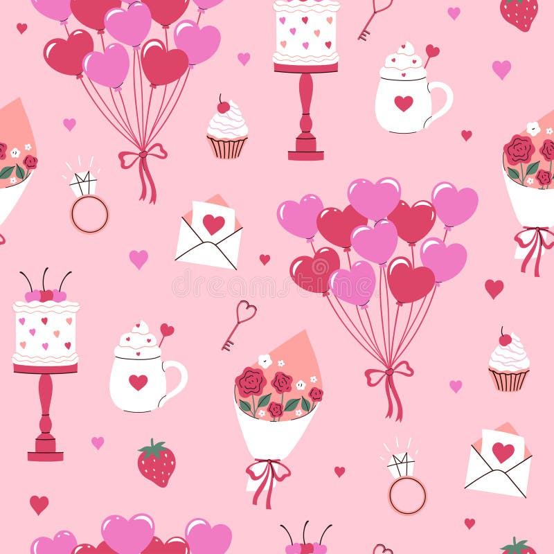 Valentine S Day Seamless Pattern with Different Items. Vector Graphics ...