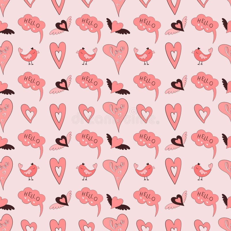 Valentine`s Day Seamless Pink Pattern with Heart and Callout Stock ...