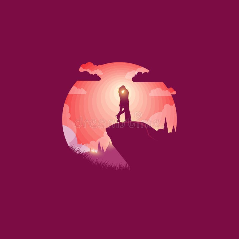 Valentine`s Day Second in Love at Dawn. Lovers on the Hill Stock ...