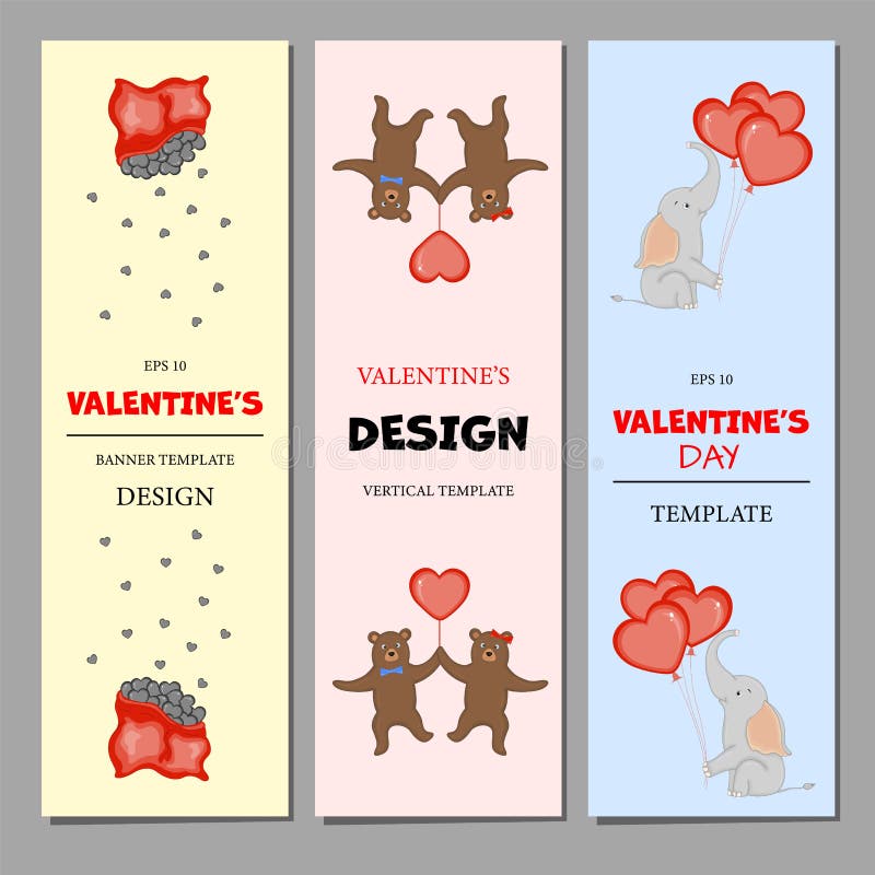 Valentine`s Day Set of Flyers. Cartoon Style Stock Illustration ...