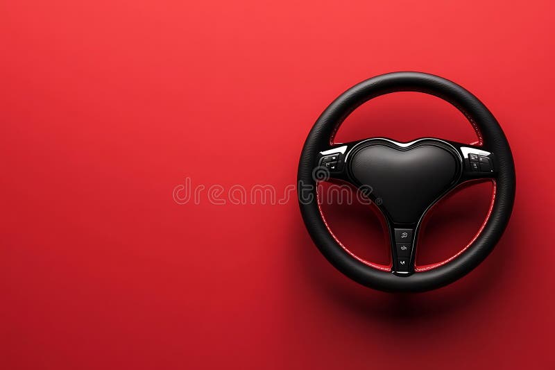 Valentine S Day Steering Wheel with Heart Shape on Red Background, 3D ...
