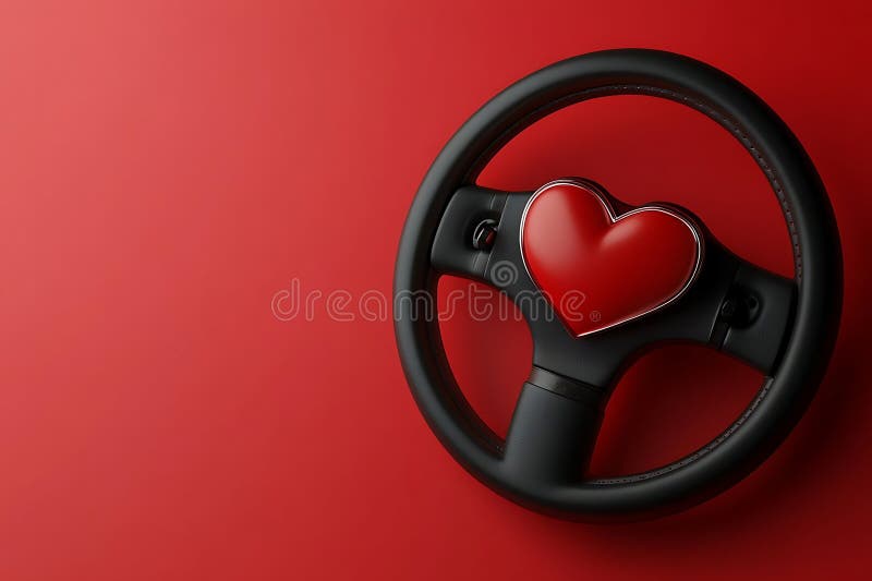 Valentine S Day Steering Wheel with Heart Shape on Red Background, 3D ...