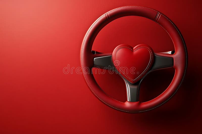 Valentine S Day Steering Wheel with Heart Shape on Red Background, 3D ...