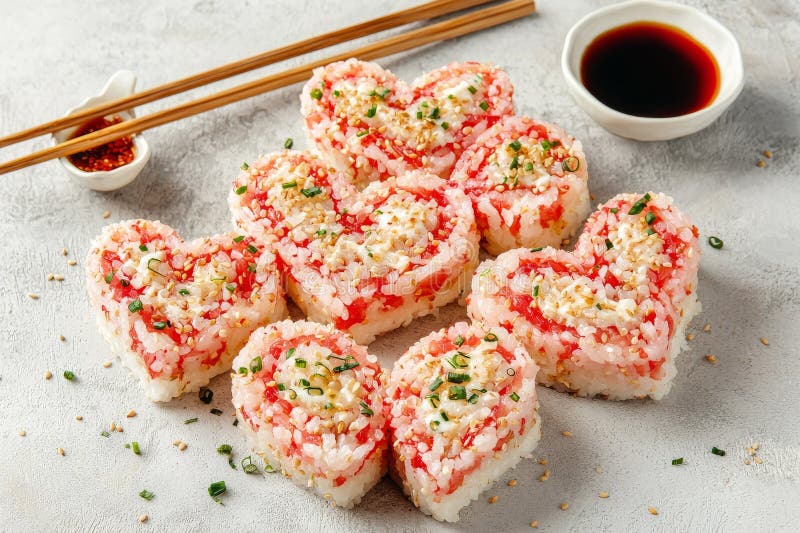 Valentine S Day Sushi Rolls Arranged in a Heart Shape. Stock Photo ...