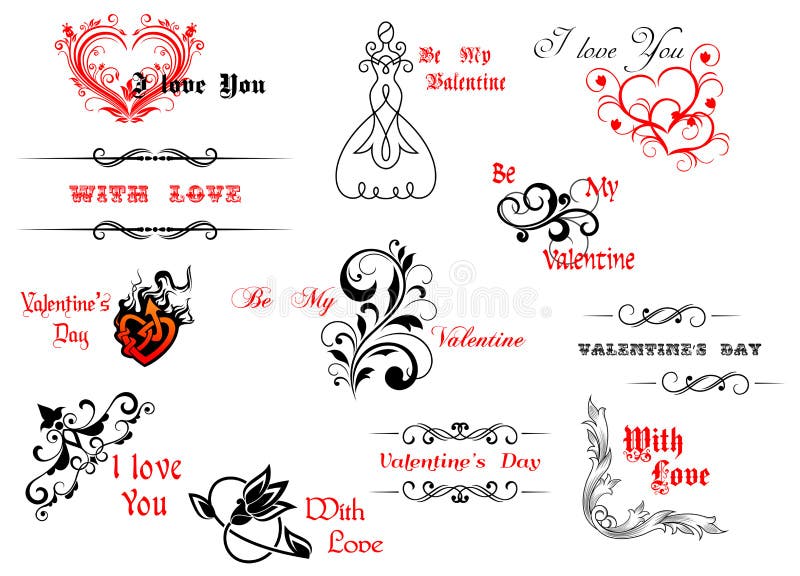 Valentine S Day Symbols and Headers Stock Vector - Illustration of ...