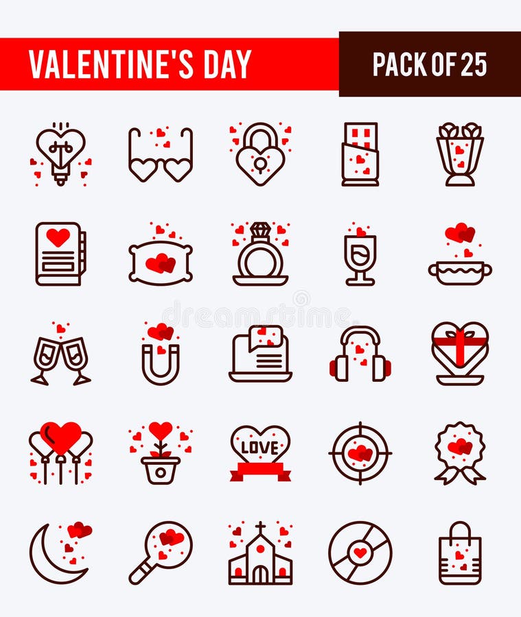 25 Valentine S Day. Two Color Icons Pack. Vector Illustration Stock ...
