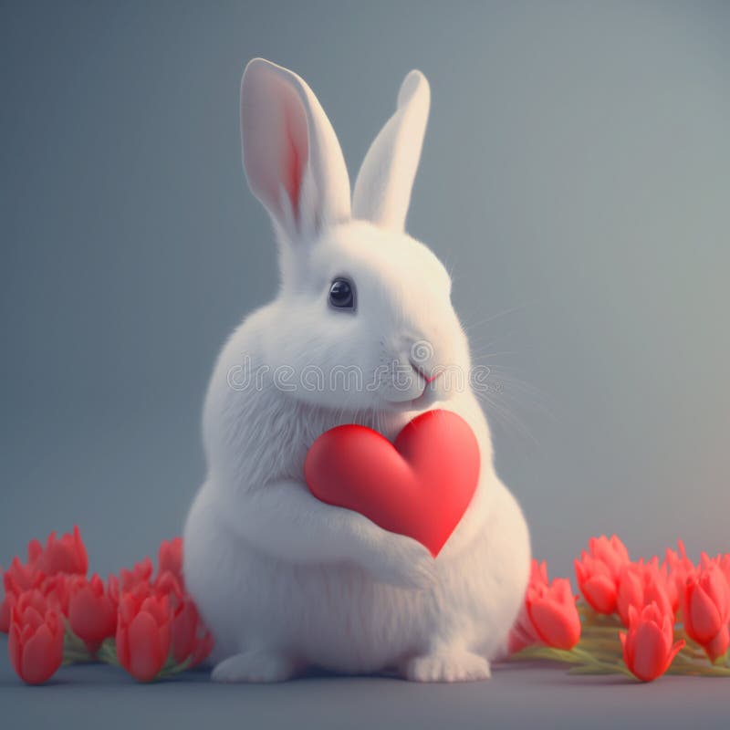Valentine& X27;s Day White Rabbit Holding Heart. Generative AI Stock ...