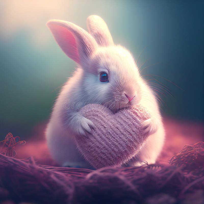 Valentine& X27;s Day White Rabbit Holding Pink Heart. Generative AI ...