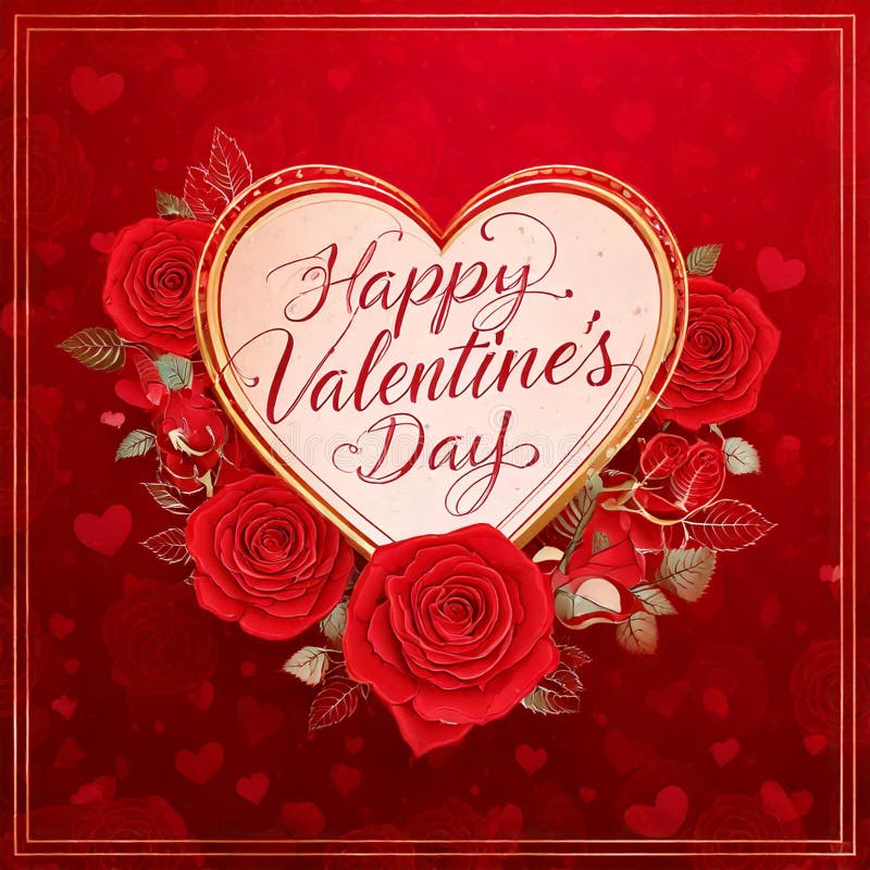 "Valentine S Delight: Heart and Roses on Red Generative AI Stock ...